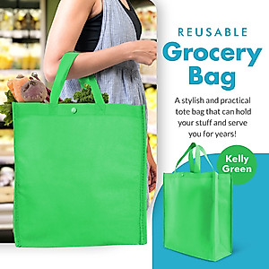 Simply Green Solutions - Reusable Grocery Bags, Durable Large Tote Bags, Shopping Bags for Groceries, Utility Tote, Reusable Gift Bags With Handles, 14 x 16.5 x 6, Pack of 10, Kelly Green