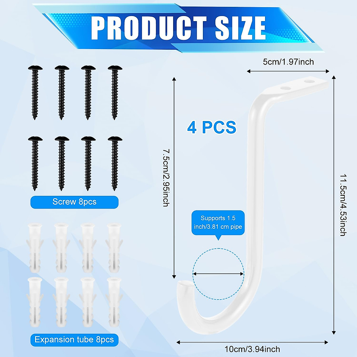 4pcs Closet Rod Hangers, U-Shaped Closet Rod Center Support Wall Mount Closet Rod Heavy Duty Metal Bracket Wall Mount Rod Holders Clothes Storage Supply for Closet Shelf Rod (White)