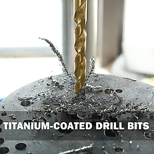 GMTOOLS 99 Pcs Drill Bit Set, 135° Tip Titanium Coated High Speed Steel, Twist Drill Bit Kit for Iron, Aluminum Alloy, Copper, Wood, Plastic, with Hard Storage 1/16"-3/8"