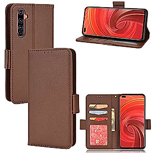 Diaobaolee Case Cover Compatible with Oppo Realme X50 Pro 5G,Leather Flip Case with Card Slot,Wallet Design,Magnetic Lock,Kick Stand,Leather Case for Oppo Realme X50 Pro 5G Brown