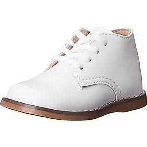 FOOTMATES Todd Lace-Up Bootie Leather Toddler and Baby Walking Shoes with Wide Toe Box and Custom-Fit Insoles, Non-Marking Outsoles, White - 3 Infant (0-12 months)
