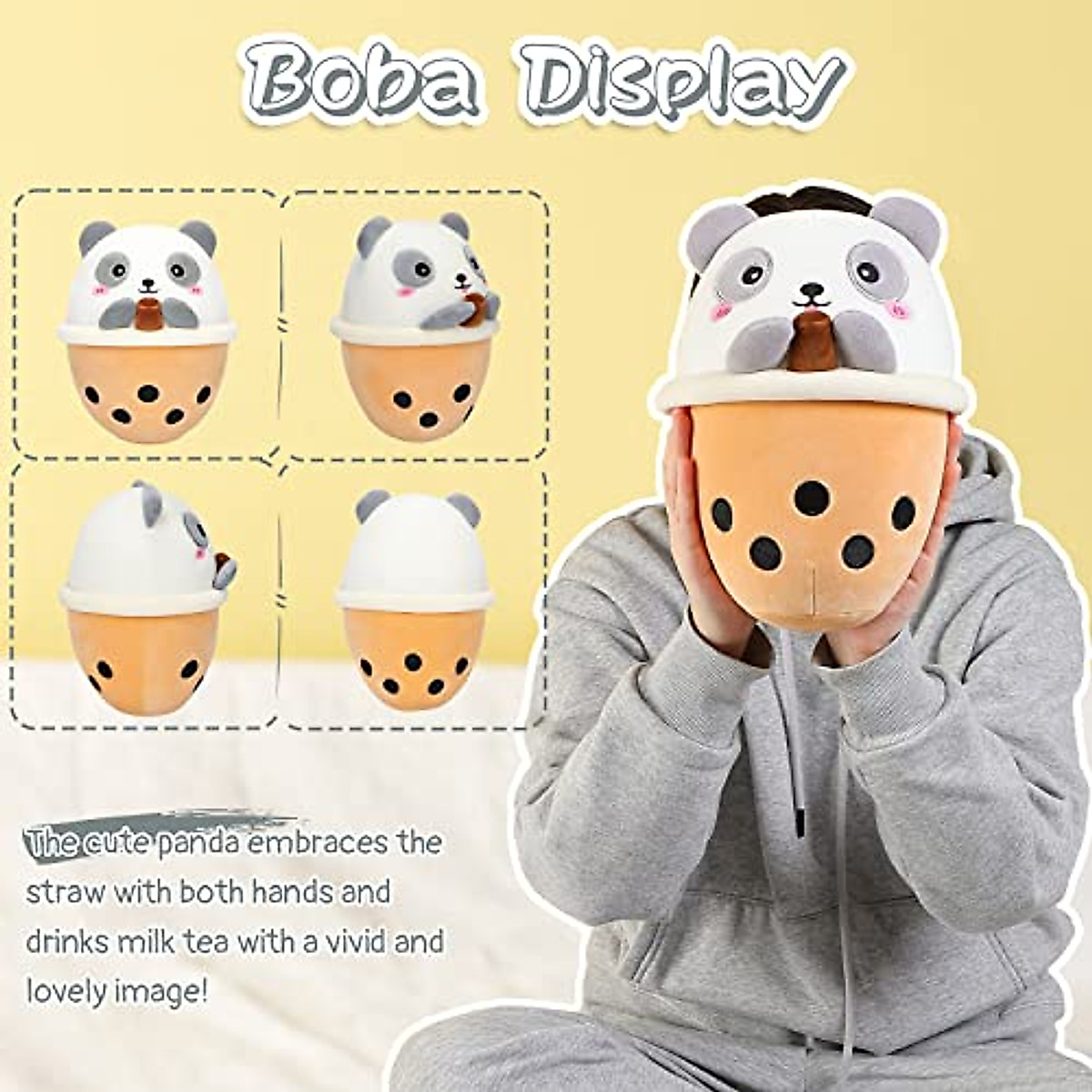 AIXINI Panda Boba Plush 10 inch Bubble Tea Stuffed Animal Soft Kawaii Plushie Toy