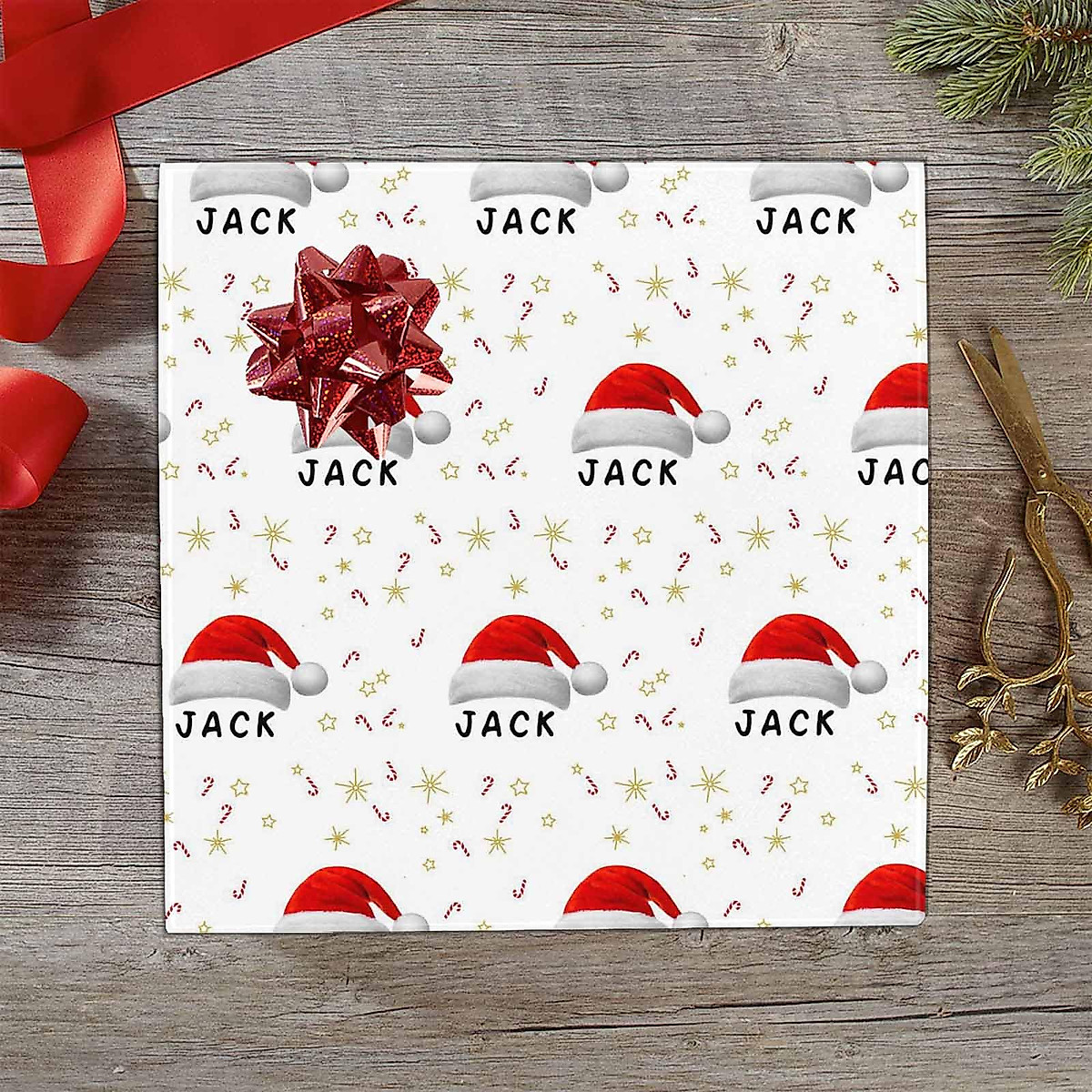 YESCUSTOM Personalized Name Wrapping Paper, 58"x23" Custom Christmas Wrapping Paper Rolls with Santa Hat candy cane, Christmas Gift Wrap for Him Her Boys Girls Mom Dad