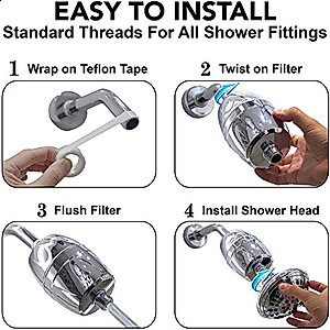 Shower Water Filter + Extra Cartridge - Universal Home Showerhead Filters With Activated Charcoal To Remove Chlorine And Hard Minerals + 1 Extra Replacement Cartridge - Chrome