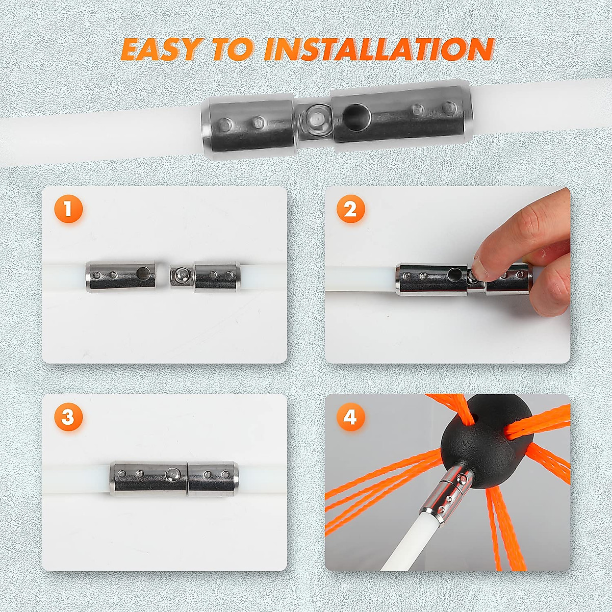 CLLVGOKD Chimney Sweep Kit 26FT Chrome Button Locking System Chimney Cleaning kit with 8 Reinforced Nylon Flexible Rods Snap Locking 45 Degree Angle Driven by Drill for Fireplace Flue Home Use