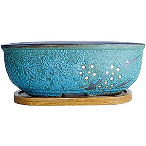 ARTKETTY Succulent Pots, 7.9" Rectangle Succulent Planters with Drainage Tray, Shallow Planters for Indoor Plants Ceramic Cactus Pots Bonsai Flower Plant Container for Home Windowsill Decor