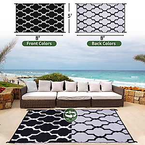 Universe Green Outdoor Rug 5'x8', Outdoor Plastic Straw Rug, Reversible Mats, Area Rug Decor, Waterproof, Portable, Camping Mat Black