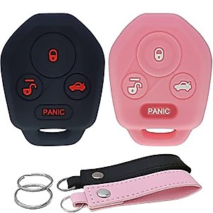 waymei Silicone Key Fob Cover Remote Keyless Case Protector Compatible with 2008-2019 Subaru Crosstrek Forester Impreza Legacy Outback Tribeca WRX STI XV Crosstrek (4 Buttons Black & Pink)
