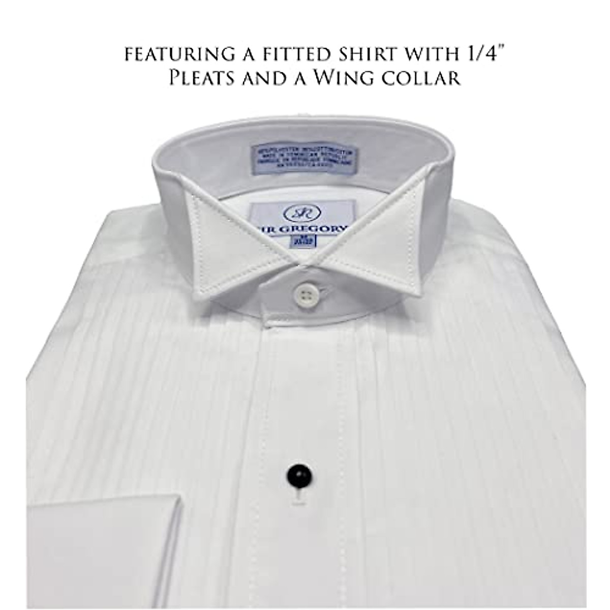 Sir Gregory Men's Fitted Tuxedo Shirt with Wing Collar French Cuffs and 1/4 Inch Pleat White Size S, 14-14.5 Neck 32/33 Sleeve