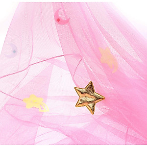 Lamdgbway Bed Canopy for Girls Glow in The Dark Stars and Moon Princess Mosquito Net Crib Hanging Tent Gift for Kids Birthday Bedroom Decor Pink