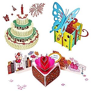 3D Pop Up Birthday Cards Handmade Greeting Cards with Envelopes for Sister/Mom/Wife/Kids/Boy/Girl/Friend (3 Pack)