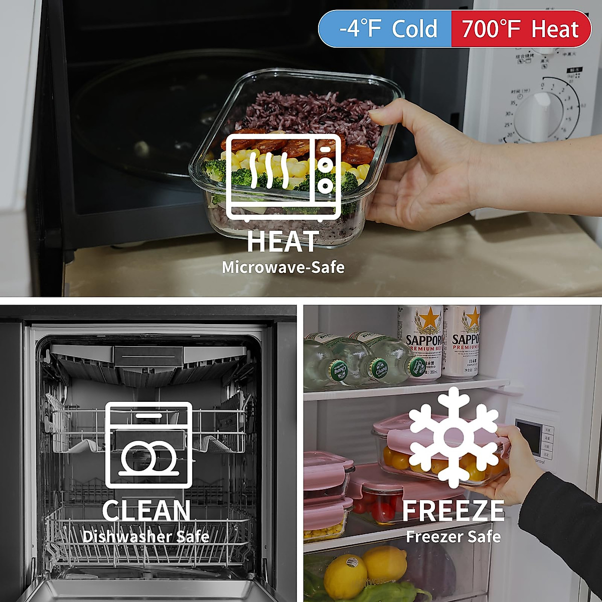 Ansukow Glass Food Storage Containers Set with Lids Meal Prep Containers Reusable for Dishwasher/Microwave/Oven/Freezer,10PCS(10 lids & 10 Containers)-PINK