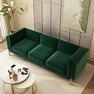 yunqishi YOUYA 94.88" W Modern Green Velvet Sofa Couch with Metal Gold Legs, 3-Seater Upholstered Emerald Green Sofa for Living Room, Bedroom, Office (Green)