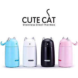 11.5oz Cute Cat Vacuum Insulated Cup Stainless Steel Mini Cartoon Water Bottle Travel Coffee Mug with Brush and Spoon Set Good for Cat Lovers
