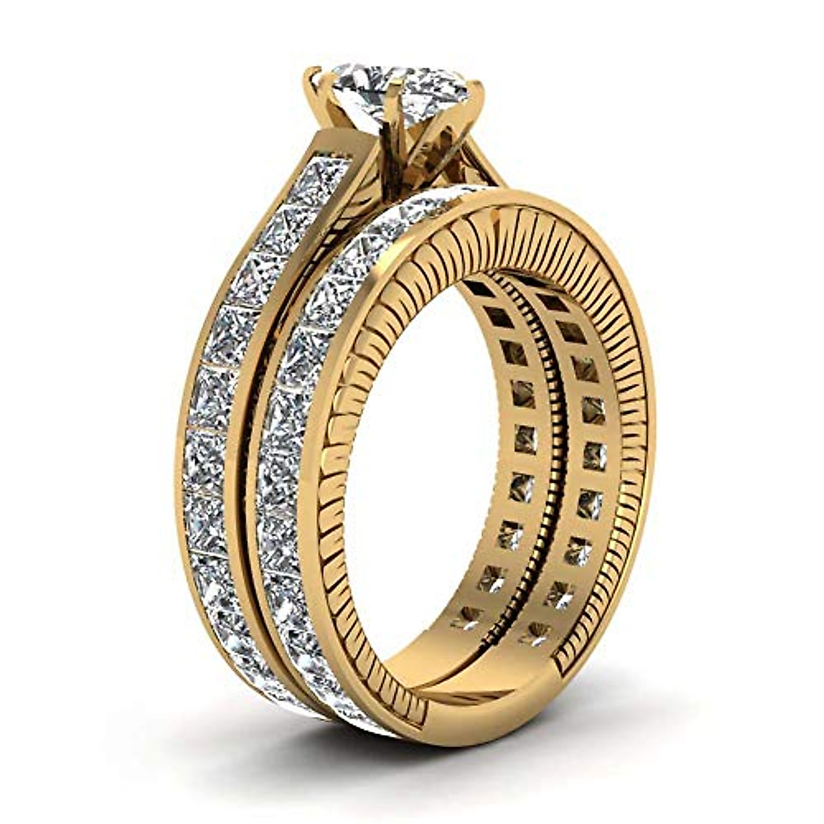 TWO RINGS His Hers Wedding Ring Sets Couples Rings Women's 10k Yellow Gold Filled White CZ Wedding Engagement Ring Bridal Sets & Men's Titanium Wedding Band