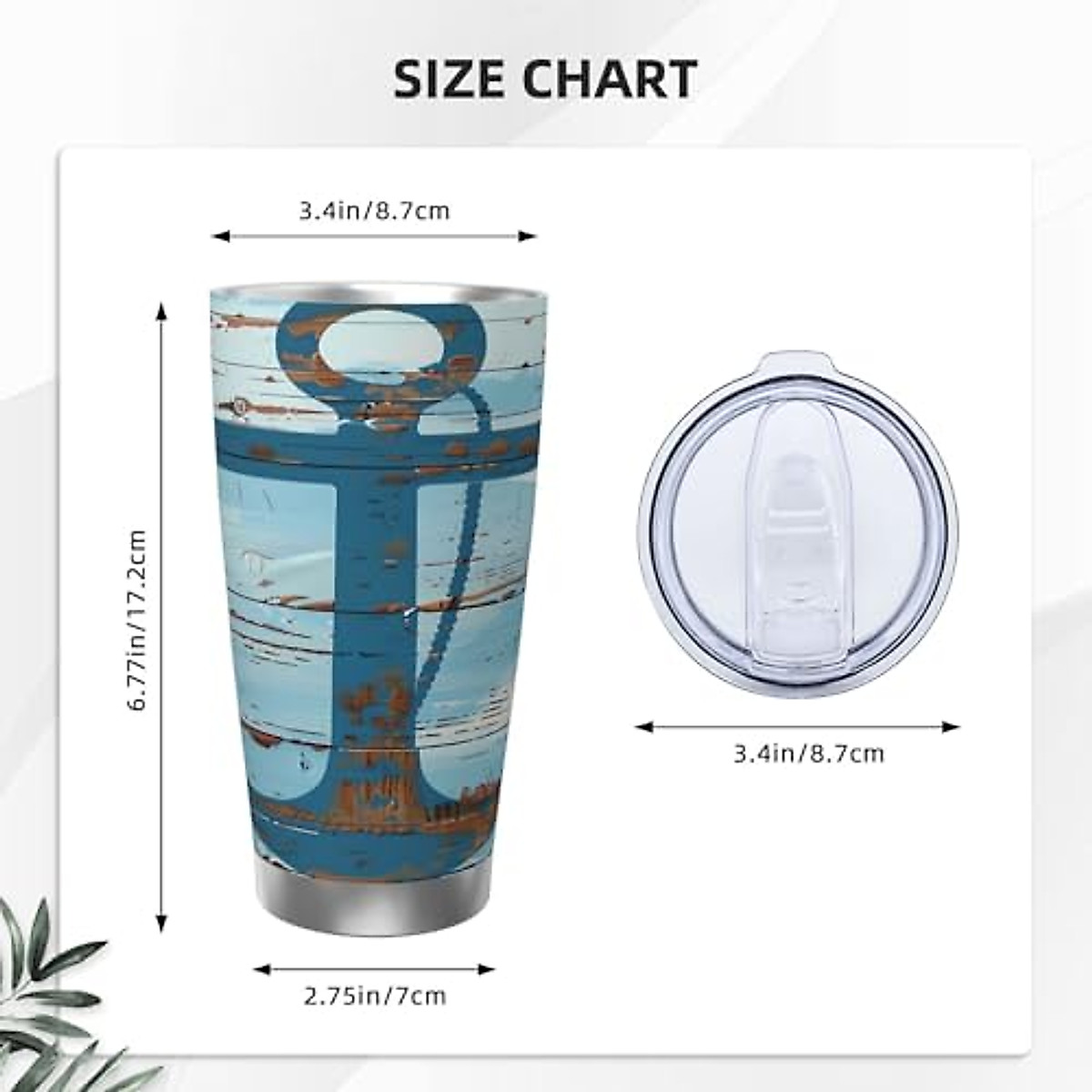 AYCZN Wooden Anchor 20 OZ Tumbler Stainless Steel Travel Coffee Mug, Vintage Nautical Insulated Water Bottle with Lid and Straws Leakproof Thermal Cup