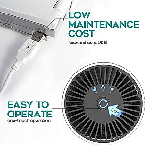 Mini Desktop Air Purifiers for Small Room and Bedroom, Low-noise Air Cleaner with HEPA Filter and USB Power Port