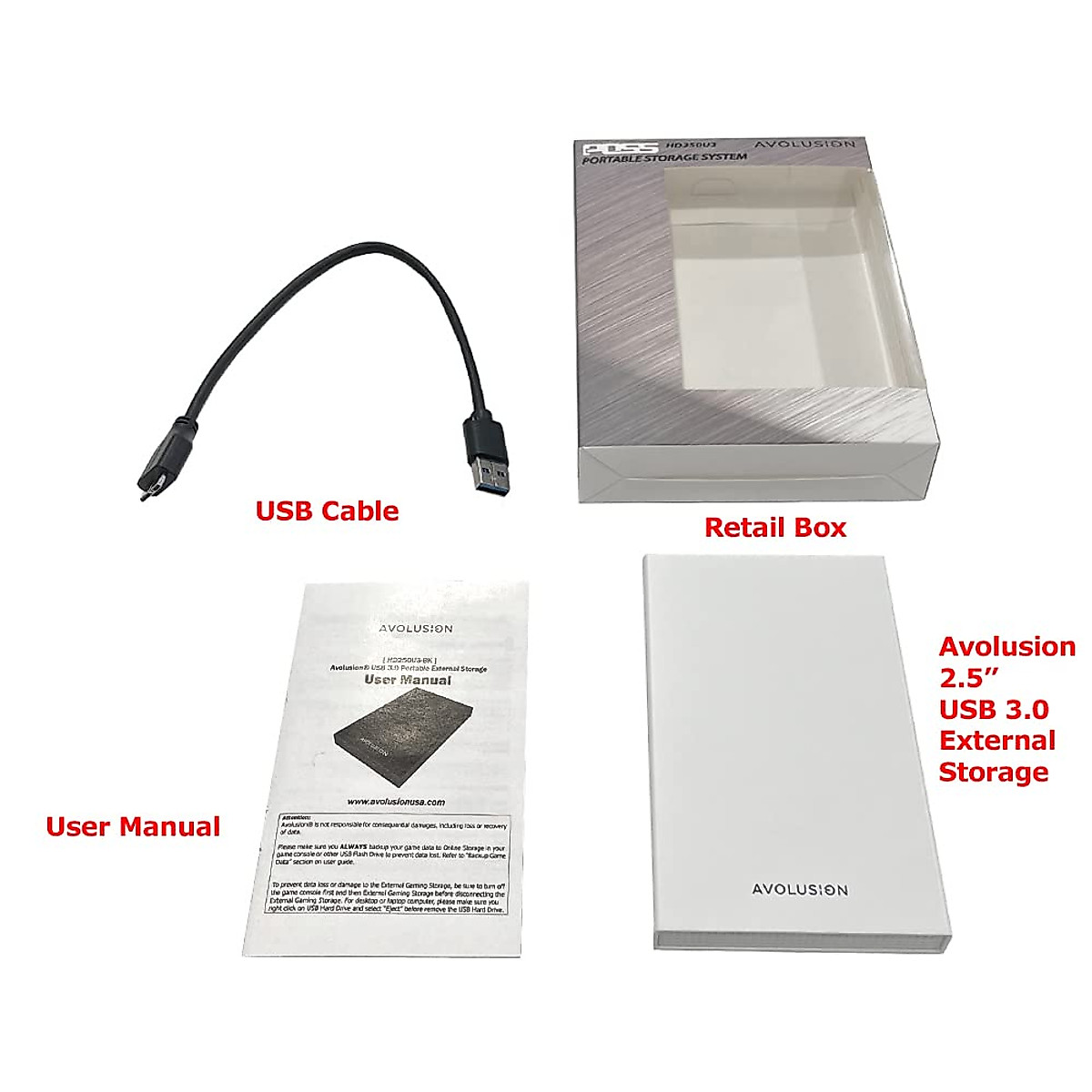 Avolusion HD250U3-WH 500GB USB 3.0 Portable External Gaming Hard Drive (for Xbox Series X|S, Pre-Formatted) (Renewed)