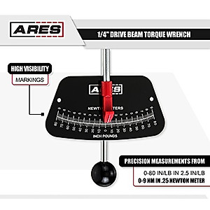 ARES 70213-1/4-inch Drive Beam Torque Wrench - 0-80 Inch/Pounds and 0-9 Newton/Meter Torque Wrench - High Visibility Markings for Easy Readings