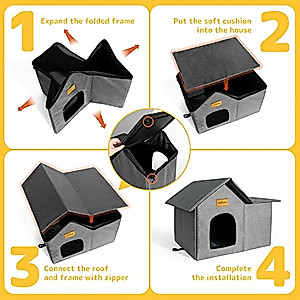 mivo Weatherproof Cat Houses for Outdoor/Indoor Cats, Collapsible Warm Feral Cat Shelter with Removable Soft Mat, Easy to Assemble Big Cat Bed for Winter