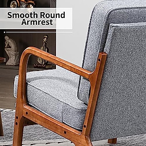 WQSLHX Upholstered Modern Accent Chair, Linen Fabric Lounge Reading Armchair with Wooden Frame, Comfortable Leisure Reception Chair for Living Room, Bedroom (Gray)