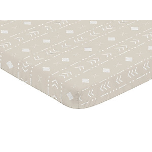 Sweet Jojo Designs Boho Aztec Geometric Boy Girl Fitted Mini Crib Sheet Baby Nursery for Portable Crib Pack Play - Gender Neutral Beige Taupe Tan White Bohemian Southwest Tribal for Llama Collection