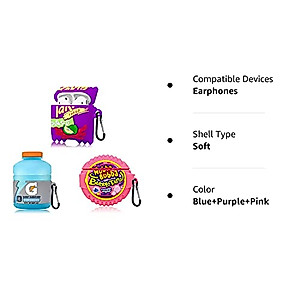 3 Pack Cute Airpods 1/2 Case Cover, Food Design Cool 3D Cartoon Funny Kawaii Case Silicone for Girls Boys, for Apple Airpod with Keychain [ Sports Water+Takis Potato Chips+Bubble Gum ]