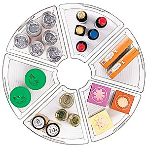 mDesign Kitchen Cabinet Plastic Lazy Susan Storage Organizer Bins with Front Handle - Large Pie-Shaped 1/6 Wedge - Ligne Collection - Clear