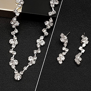 Aixiao Elegant Silver Necklace Earrings Bracelet Bridal Wedding Jewelry Sets for Brides Bridesmaid Prom Formal Costume Accessories for Women