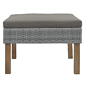 GLORHOME Wicker 9-Piece Outdoor Patio Rattan Sofa Garden Furniture Set Legs and Acacia Wood Tabletop Table, Armrest Chairs with Grey Cushions, Gray