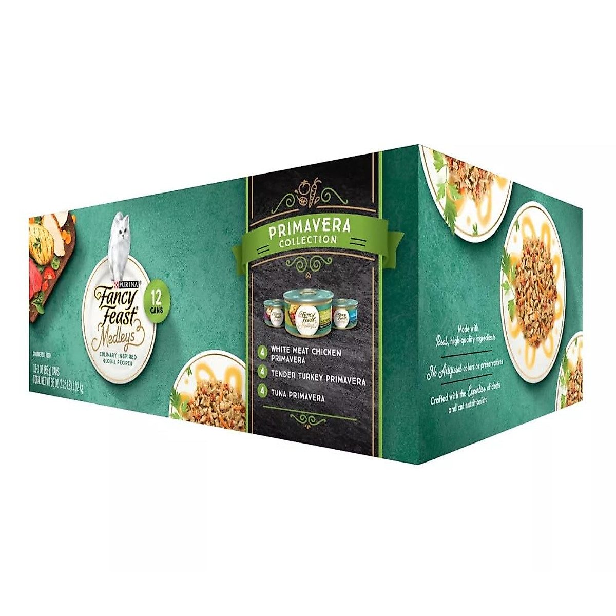 Fancy Feast Elegant Medleys Primavera Collection Cat Food Variety Pack 12-3 oz. Cans [Contains: 4 Each: Tender Turkey Primavera, Tuna Primavera, and White Meat Chicken Primavera]