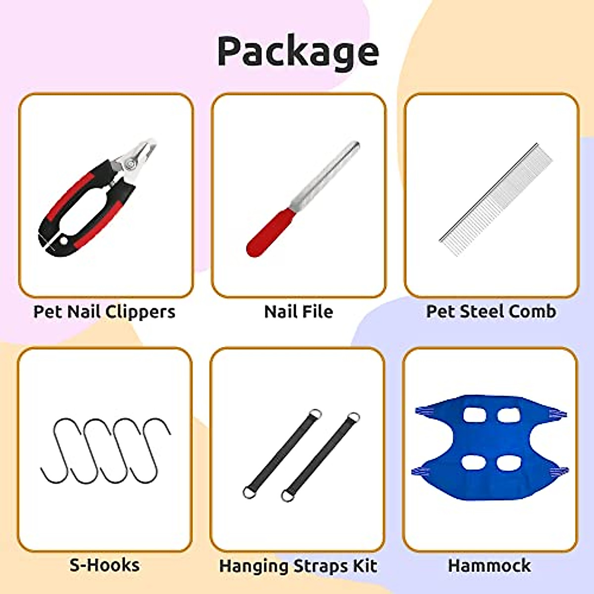 SIMENA Grooming Hammock Harness for Cats & Dogs, Relaxing Dog Sling for Nail Clipping with Grooming Kit Including 1 Nail Clipper, 1 Nail File, 1 Steel Pet Comb, 4 S-Hooks and 2 Hanging Straps (Medium)