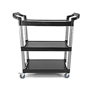 Commercial 3-Shelf Rolling Service Utility Cart | Capacity 450 lbs. | 37" x 33" x 16" | Black