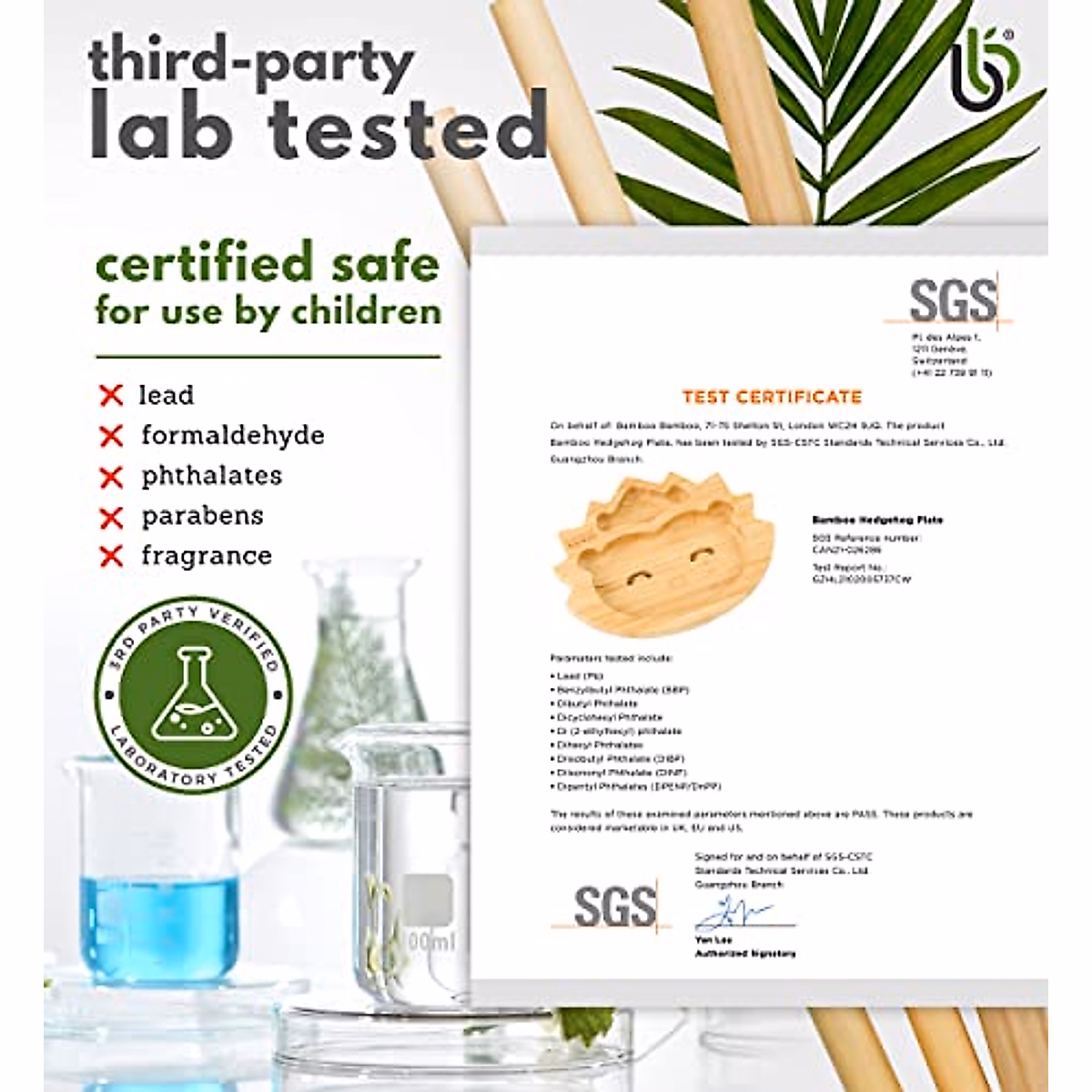 Bamboo Baby Plate with Suction - Kids and Toddler Suction Cup Plate for Babies, Non-Toxic All-Natural Bamboo Baby Food Plate Stays Cool to The Touch for Baby-Led Weaning (Hedgehog-Green)