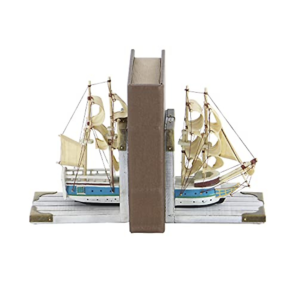 Deco 79 Wood Sail Boat Bookends with Real Boat Rigging, Set of 2 6"W, 9"H, White