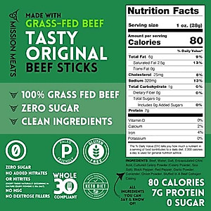 Mission Meats Grass Fed Beef Sticks – Sugar Free Beef Sticks, Gluten Free, Paleo, Keto Meat Sticks, Individually Wrapped, 1oz (Original, Pack of 24)