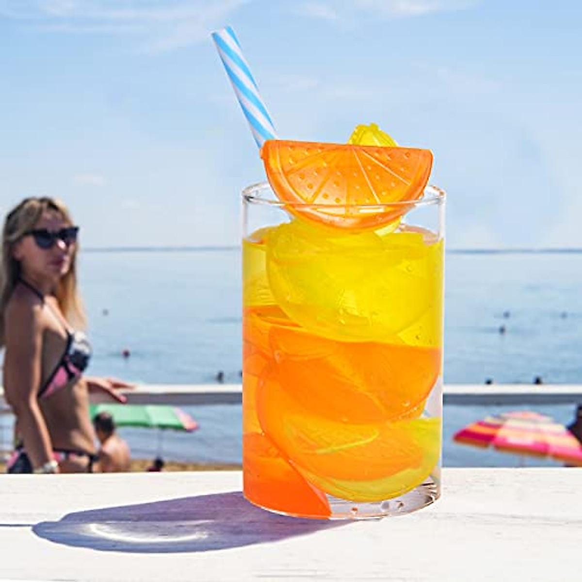 SHENGQIPC Reusable Freezable Plastic Ice Cubes, 60 Pack Cute Fruit Shaped Dry Ice Cubes for Restaurants, Bars and Family Use (Orange, Lemon)