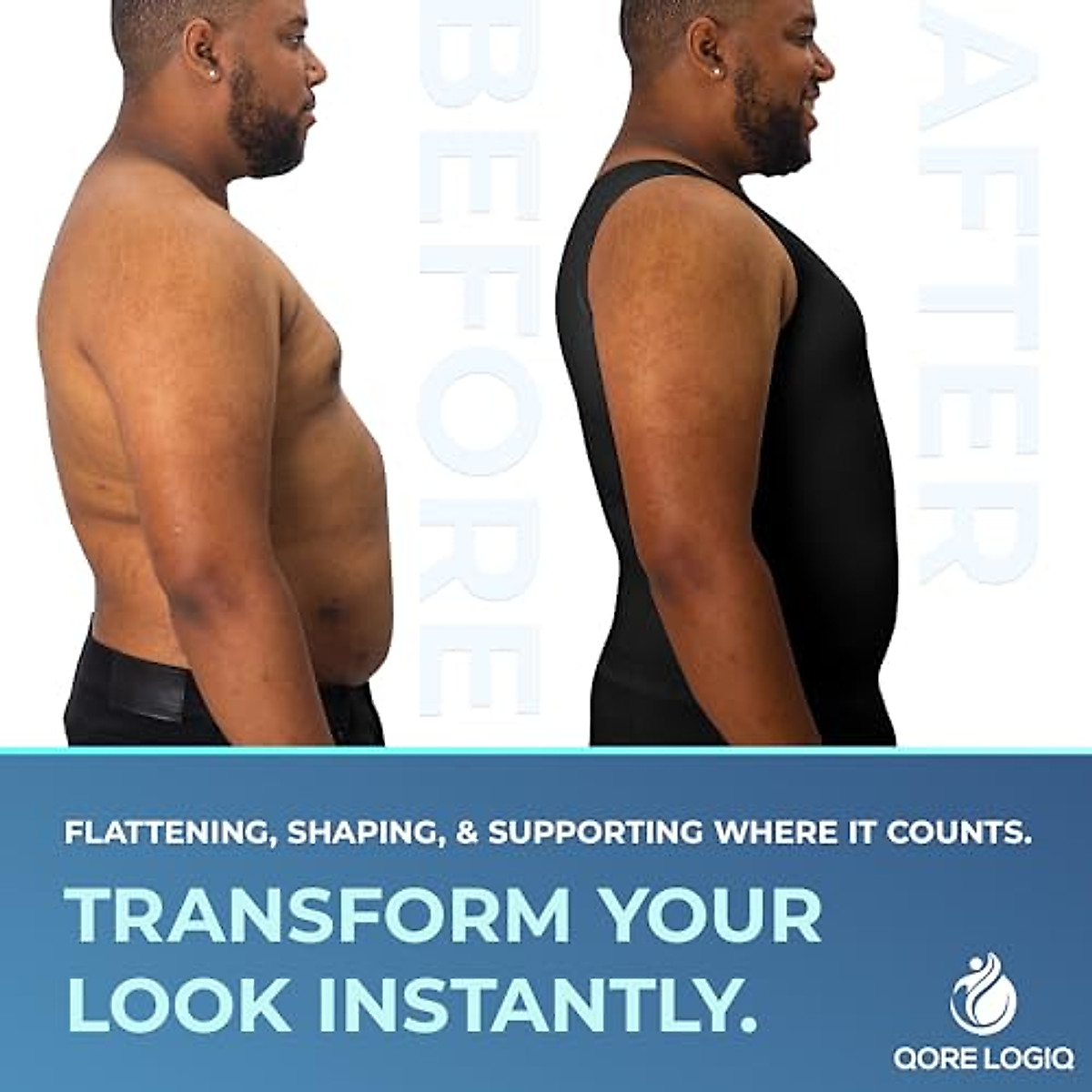 QORE LOGIQ Gynecomastia Compression Shirts for Men - Sleeveless Slimming Undershirts Tummy Control and Body Shaper Tank Top Black Medium