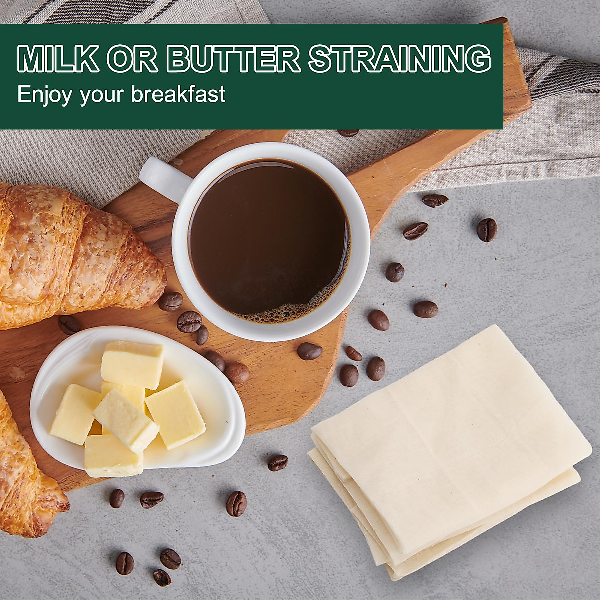 Paoeyrb 6Pcs 20x20Inch Cheese Cloth, 100Percent Organic Unbleached Pure Cotton Muslin Cloth, Reusable Cheesecloth, Premium Cheesecloth for Straining, Cooking, Bread, Butter