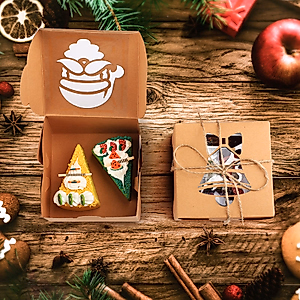 Tenare 30 Pieces Christmas Cookie Boxes with Clear Window Cupcake Boxes Bakery Boxes Pastry Packaging Boxes Brown Kraft Present Box with Rope for Food Present Giving, 4 x 4 x 2.5 Inches (Classic)