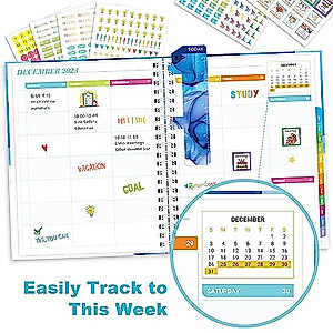 Teacher Planner 2023-2024, Weekly and Monthly Planners 2023-2024 for Women & Men in Jul.2023 - Jun.2024, 8.5"x 11" Marked Tabs, Hardcover with Elastic Closure, Back Pocket, Twin-Wire Binding (Marble)