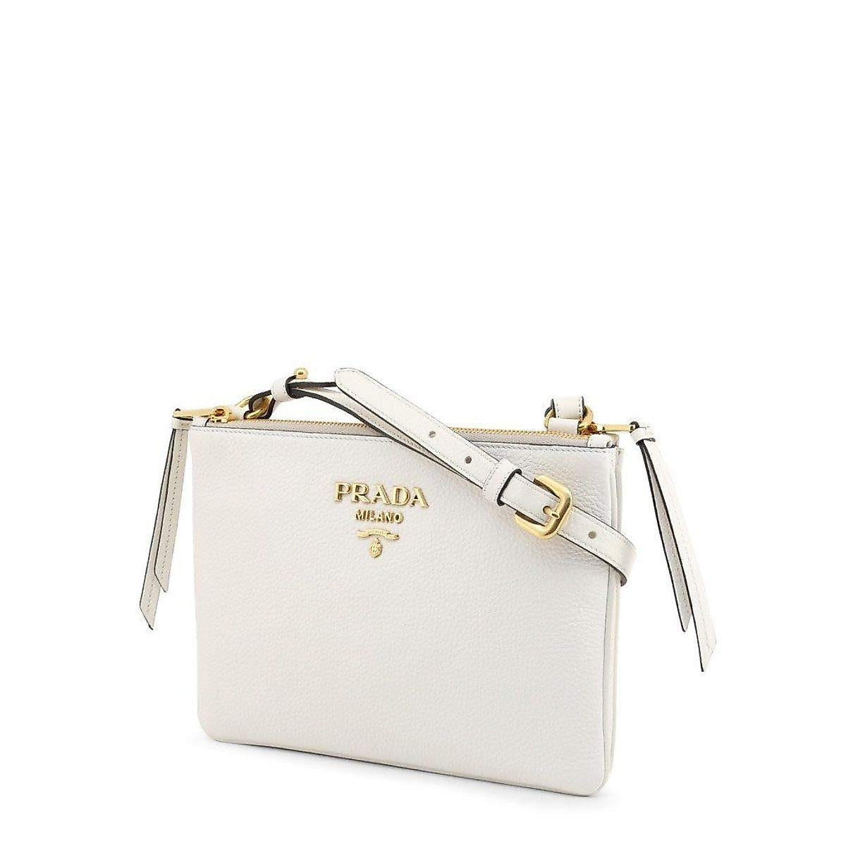 Prada White Leather Vitello Phenix Crossbody Bag 1BH046