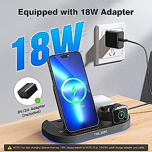 Wireless Charging Station, TELSOR 3 in 1 Foldable Wireless Charger, 18W Fast Wireless Charging Station for iPhone14/13/12/11/Pro/Max/XS, iWatch S8/7/6/5/4/3/2/SE, Black