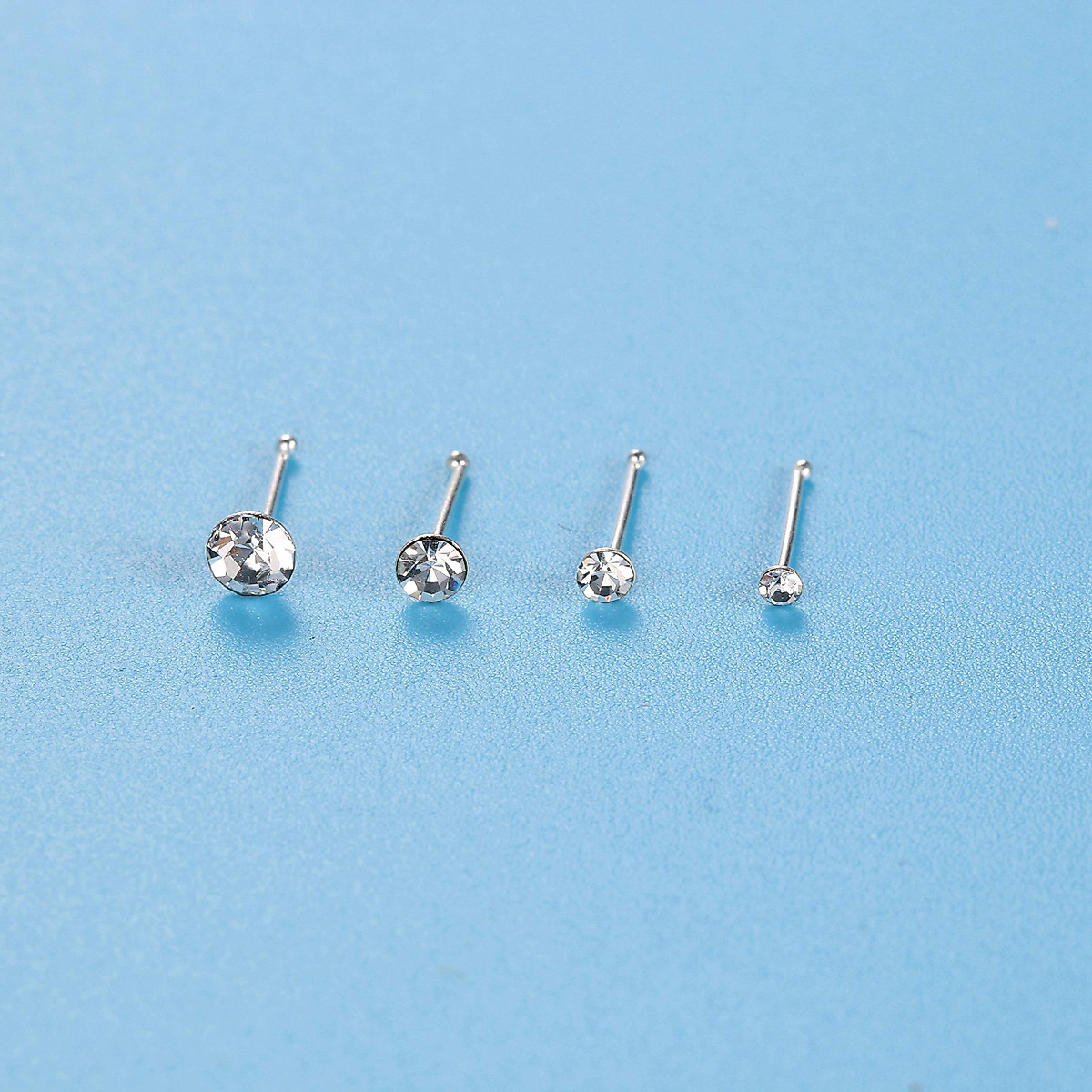 Sllaiss 8 Pcs 925 Sterling Silver Tiny Nose Ring Studs Set for Women Round Czech Crystal Nose Piercing Body Jewelry Hypoallergenic 1.5MM 2MM 2.5MM 3.5MM