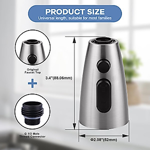 WOWOW Kitchen Faucet Head Replacement Brushed Nickel, 3 Function Pull Out Spray Nozzle with 9 Adapters for Kitchen Sink Faucet，American Standard for Moen Kohler Delta Faucets G1/2 Male Connector