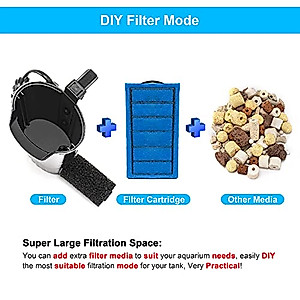 DaToo Aquarium Power Filter in-Tank Ultra Silent Small Fish Tank Filter 5W for Aquarium 3 to 20 Gallon Tank, 1 Yr Warranty
