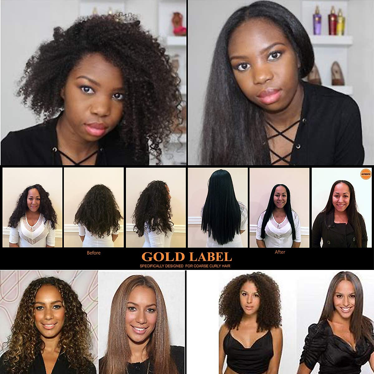 Gold Label 120ml+30 set Professional Results Brazilian Keratin Hair Treatment Blowout with Clarifying Shampoo Enhanced for All Hair Types Coarse Curly Black African Dominican Brazilian Dry Frizzy