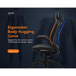 Office Chair Ergonomic Desk Chair Mesh Computer Chair with Lumbar Support Headrest Flip UP Arms Rolling Swivel Adjustable Task Chair for Adults,Black