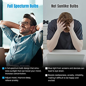 Neporal Full Spectrum Light Bulb, 6000K Natural Sunlight Bulbs, Cool White, 9W 60W Equivalent A19, E26/E27 LED Light Bulbs for Study Office Bedroom Living Room, Pack of 3