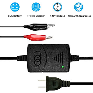 Trickle Battery Charger,12V 1250mA Smart Battery Charger Portable Car Battery Charger for 12V Lead-Acid Batteries